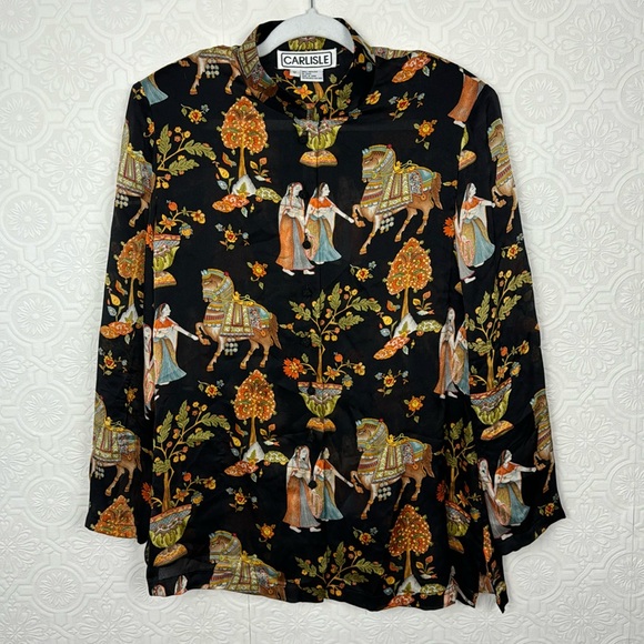 Carlisle | Tops | Vintage Carlisle 0 Silk Asian Inspired Blouse Button Up Asia Novelty Vintage ...